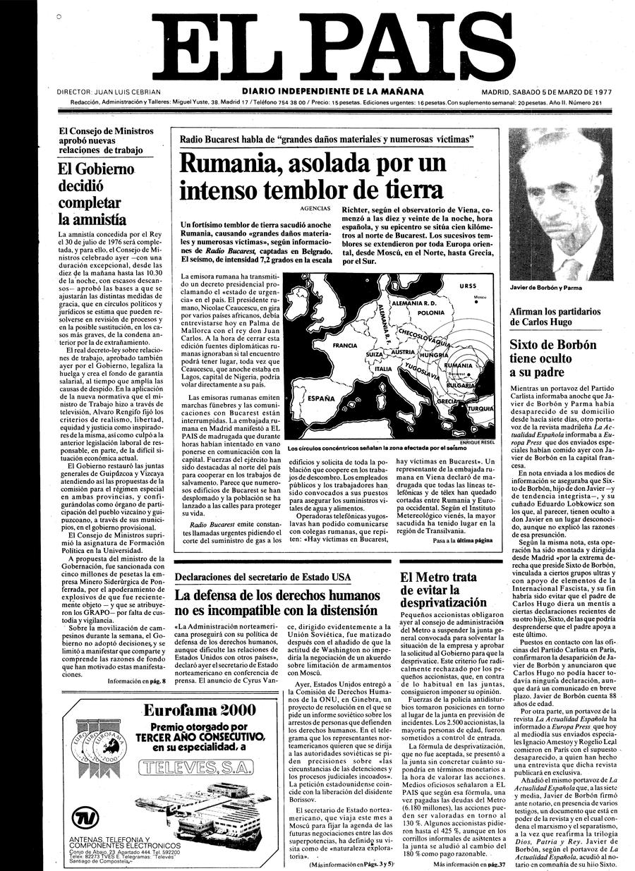Portada 5 de Marzo de 1977 Aniversario EL PAÍS