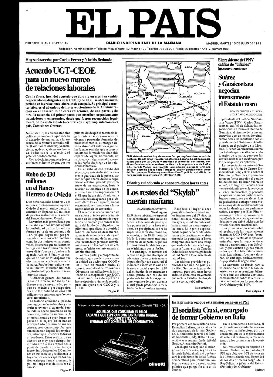 Portada 10 De Julio De 1979 Aniversario EL PA S Portada 10 De Julio De 1979 Aniversario EL PA S