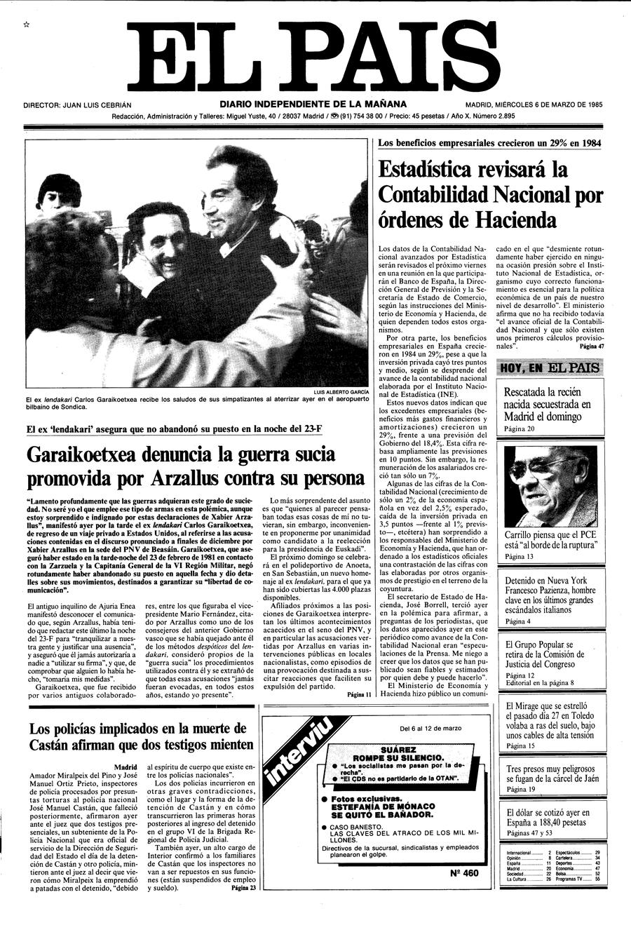Portada 6 de Marzo de 1985 Aniversario EL PAÍS