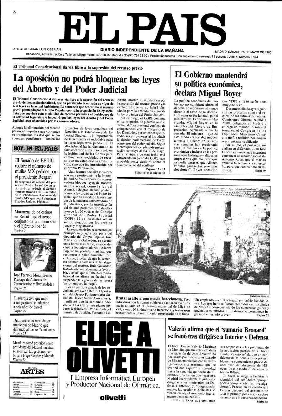 Portada 25 De Mayo De 1985 Aniversario EL PA S Portada 25 De Mayo De 1985 Aniversario EL PA S