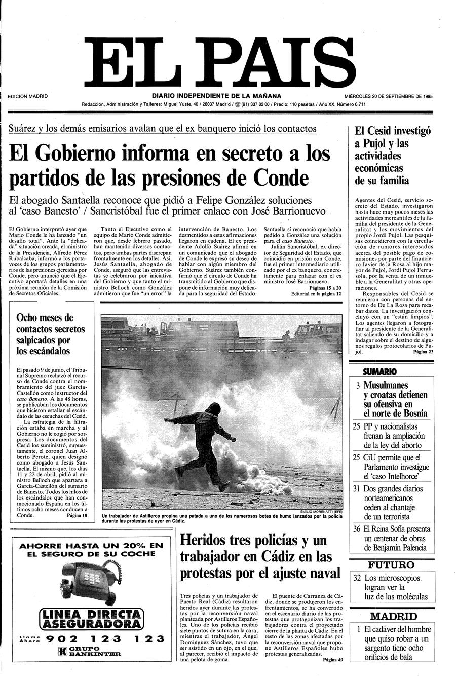 Portada 20 De Septiembre De 1995 Aniversario EL PA S Portada 20 De Septiembre De 1995 Aniversario EL PA S