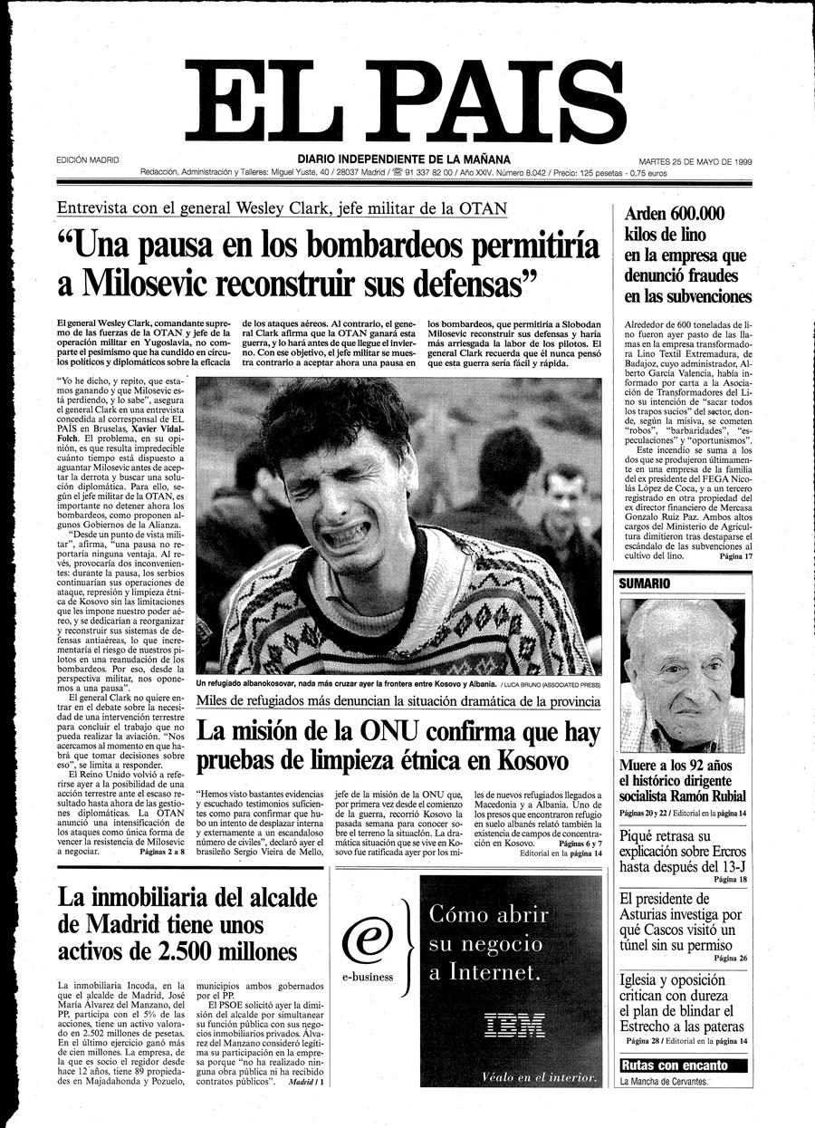 Portada 25 De Mayo De 1999 Aniversario EL PA S Portada 25 De Mayo De 1999 Aniversario EL PA S