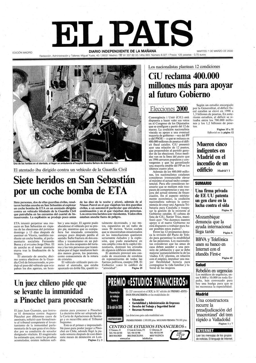 Portada 7 de Marzo de 2000 Aniversario EL PAÍS