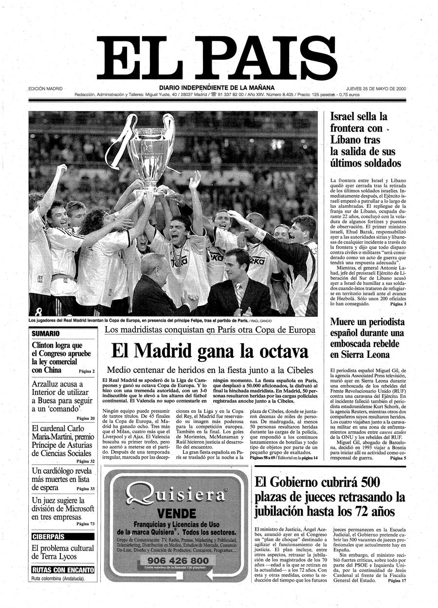 Portada 25 De Mayo De 2000 Aniversario EL PA S