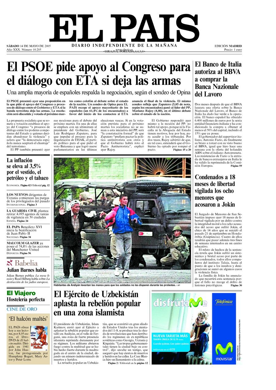 Portada 14 de Mayo de 2005 Aniversario EL PAÍS