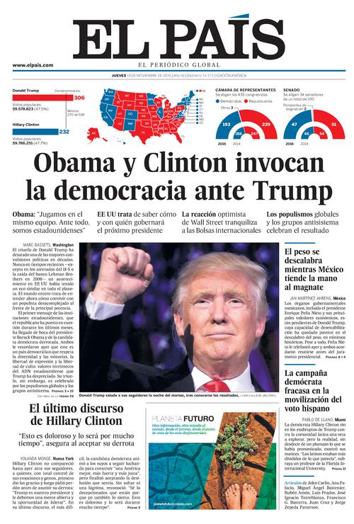 Portada de EL PAÍS Edición América del 10-11-2016