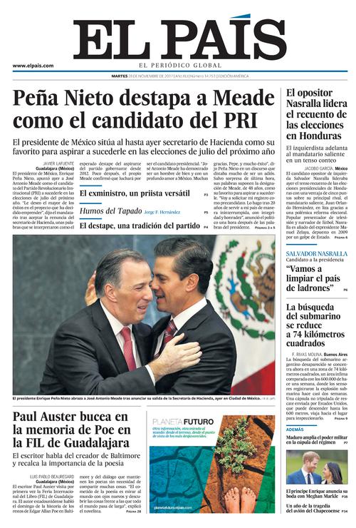 Portada de EL PAÍS Edición América del 28-11-2017