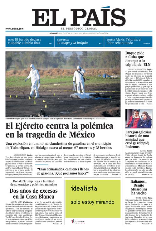 Portada de EL PAÍS Edición América del 20-01-2019