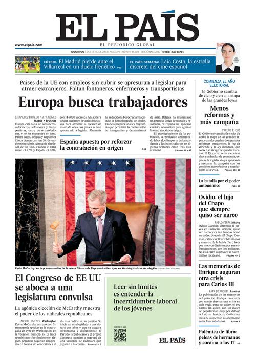 Portada de EL PAÍS del 08-01-2023