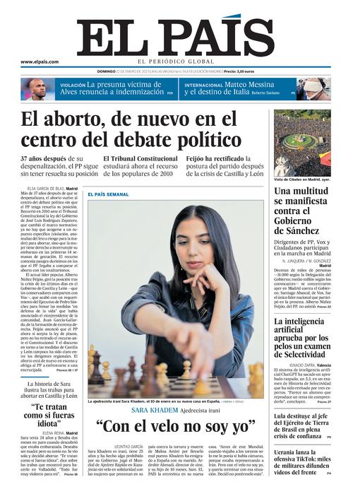 Portada de EL PAÍS del 22-01-2023