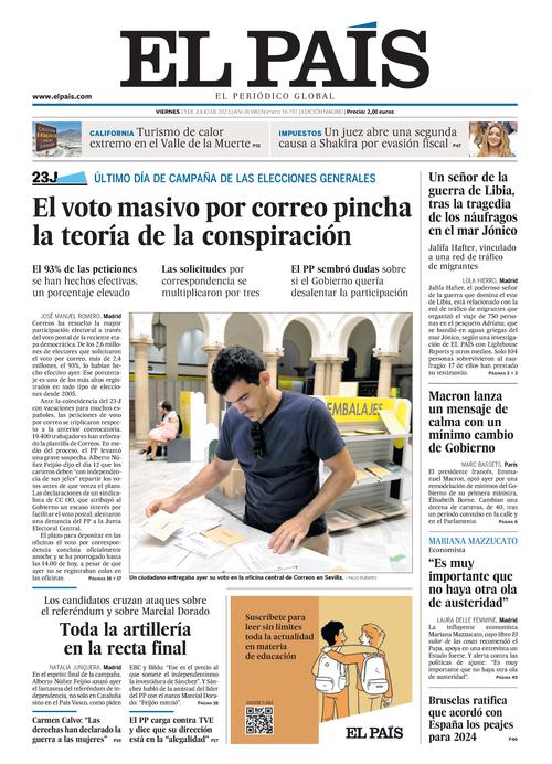 Portada de EL PAÍS del 21-07-2023
