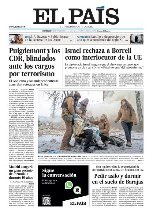 Portada de EL PAÍS del 24-01-2024
